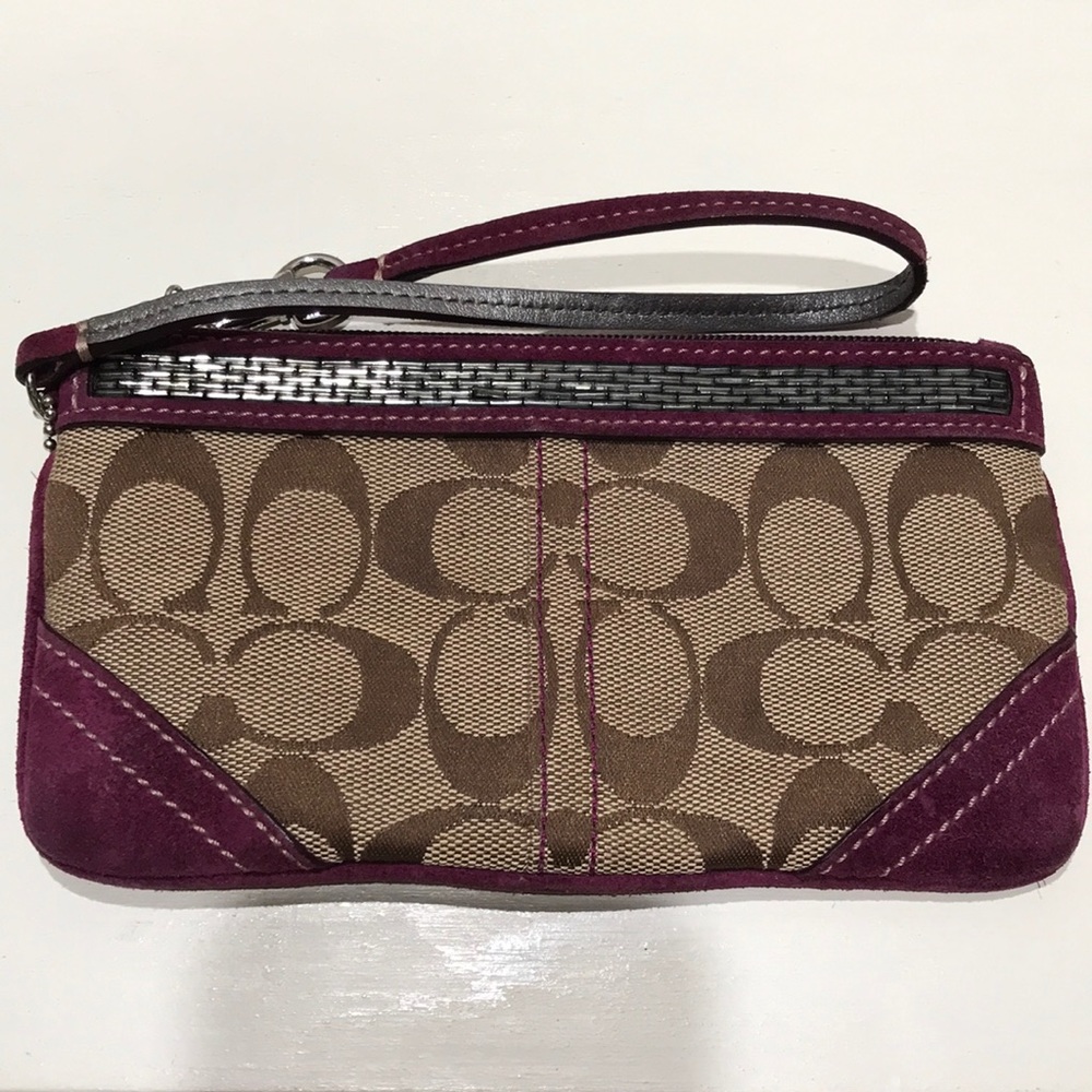 Coach Logo Fabric/ Purple Suede Wallet/ Wristlet - Gem